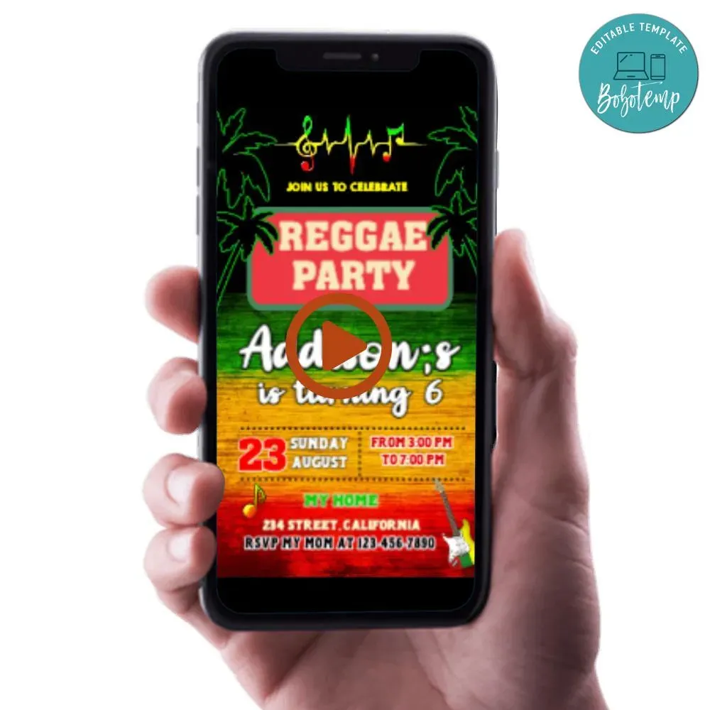Reggae Party Video Invitation Digital Template DIY | Bobotemp
