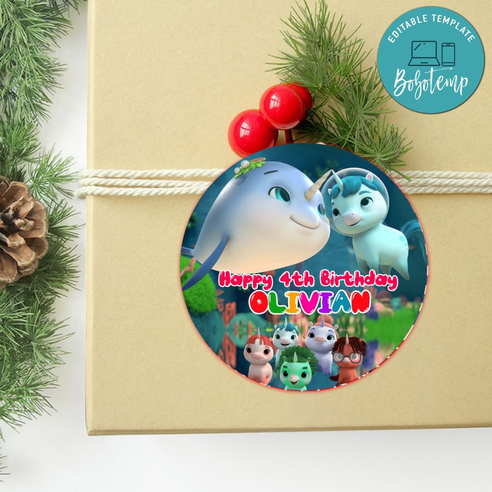 Not Quite Narwhal Circle Sticker Template Customizable DIY | Bobotemp