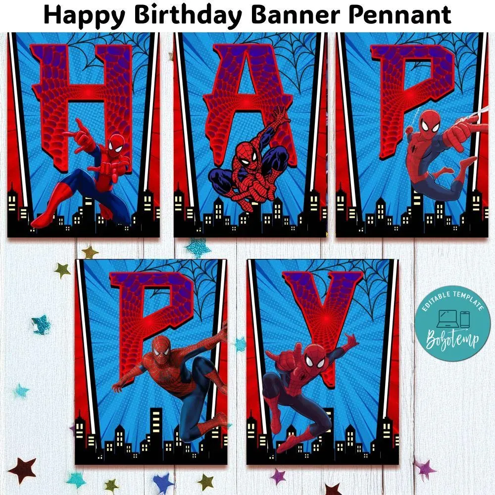 Spiderman Banner Pennant Digital File Template | Bobotemp