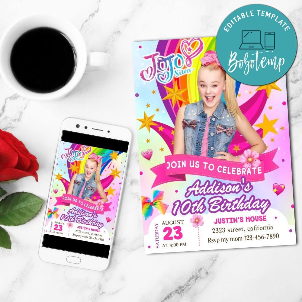 Jojo Siwa Invitation Customizable Template | Bobotemp