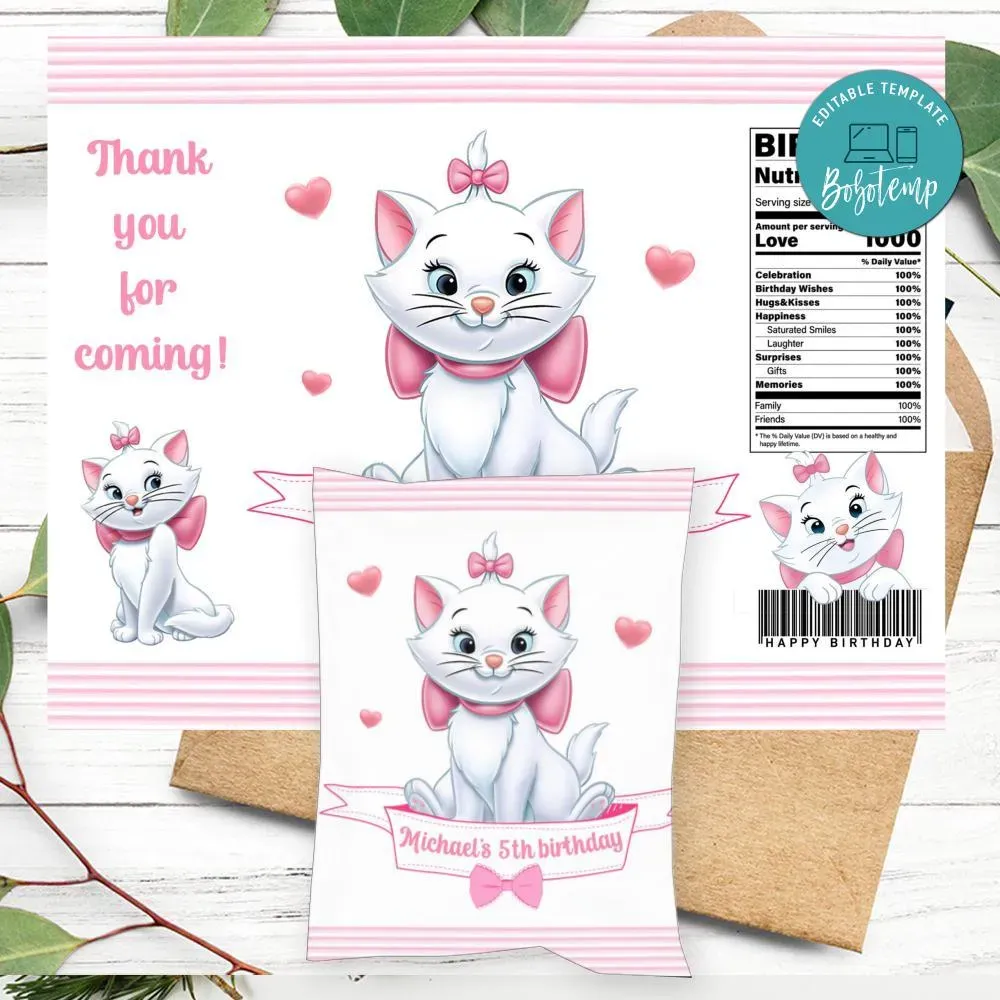 Marie Kitten Birthday Chip Bag Digital File Printable | Bobotemp