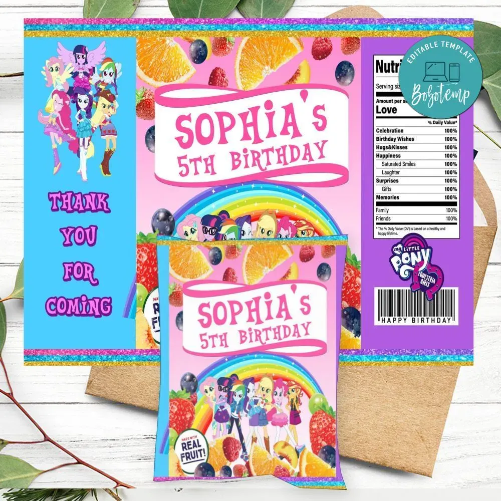 Equestria Girls Birthday Party Fruit Snack Bag Digital File | Bobotemp