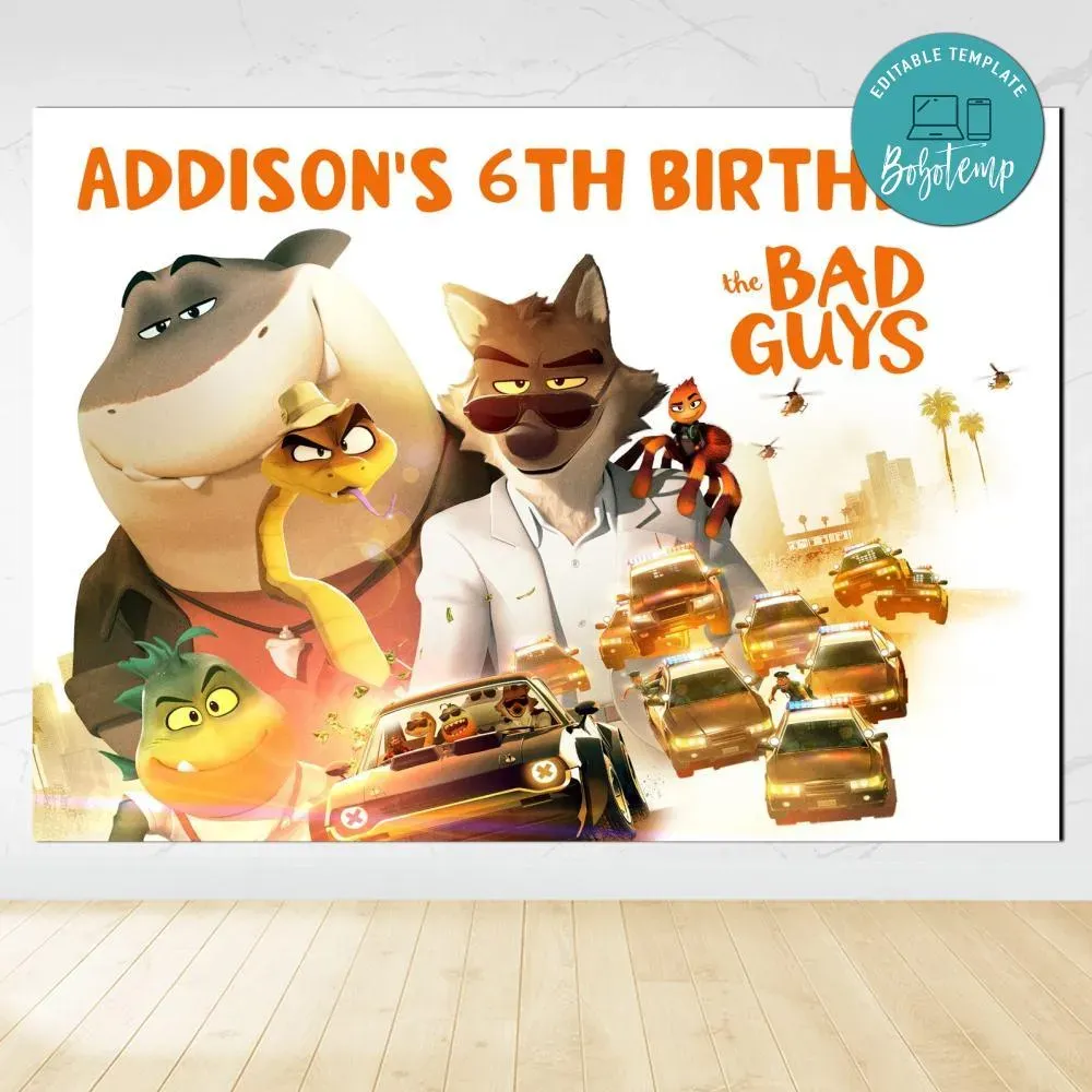 The Bad Guys Birthday Backdrop Digital File Template | Bobotemp