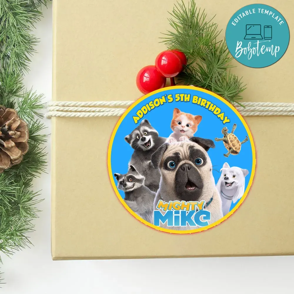 Mighty Mike Circle Sticker Template Customizable DIY | Bobotemp