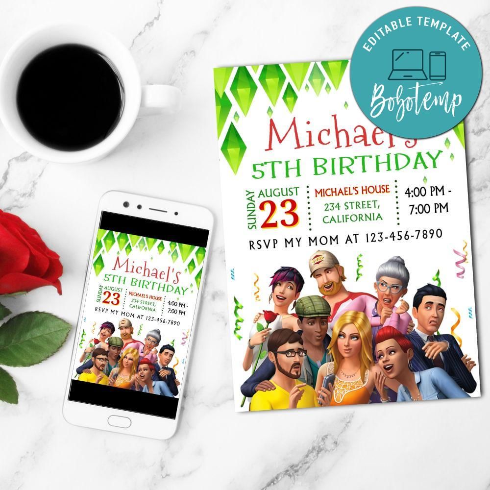 The Sims 4 Birthday Invitation Customizable Template DIY | Bobotemp