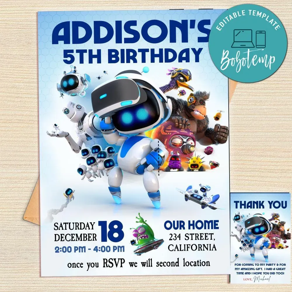 Astro Bot Invitation Template Free Thank You Card Printable | Bobotemp