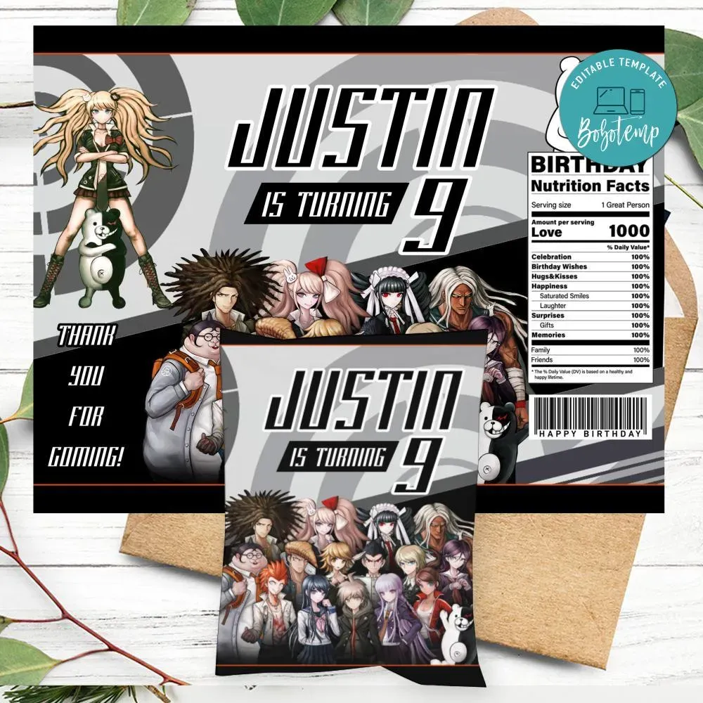 Danganronpa Birthday Chip Bag Digital File Printable | Bobotemp