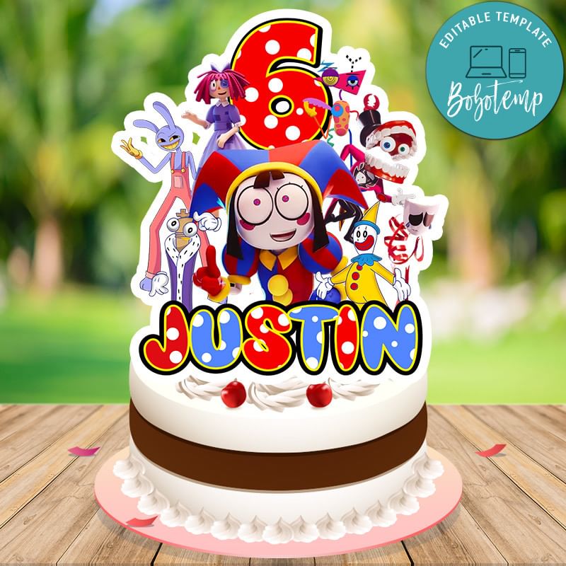 Digital Circus Birthday Cake Topper Template Printable | Bobotemp