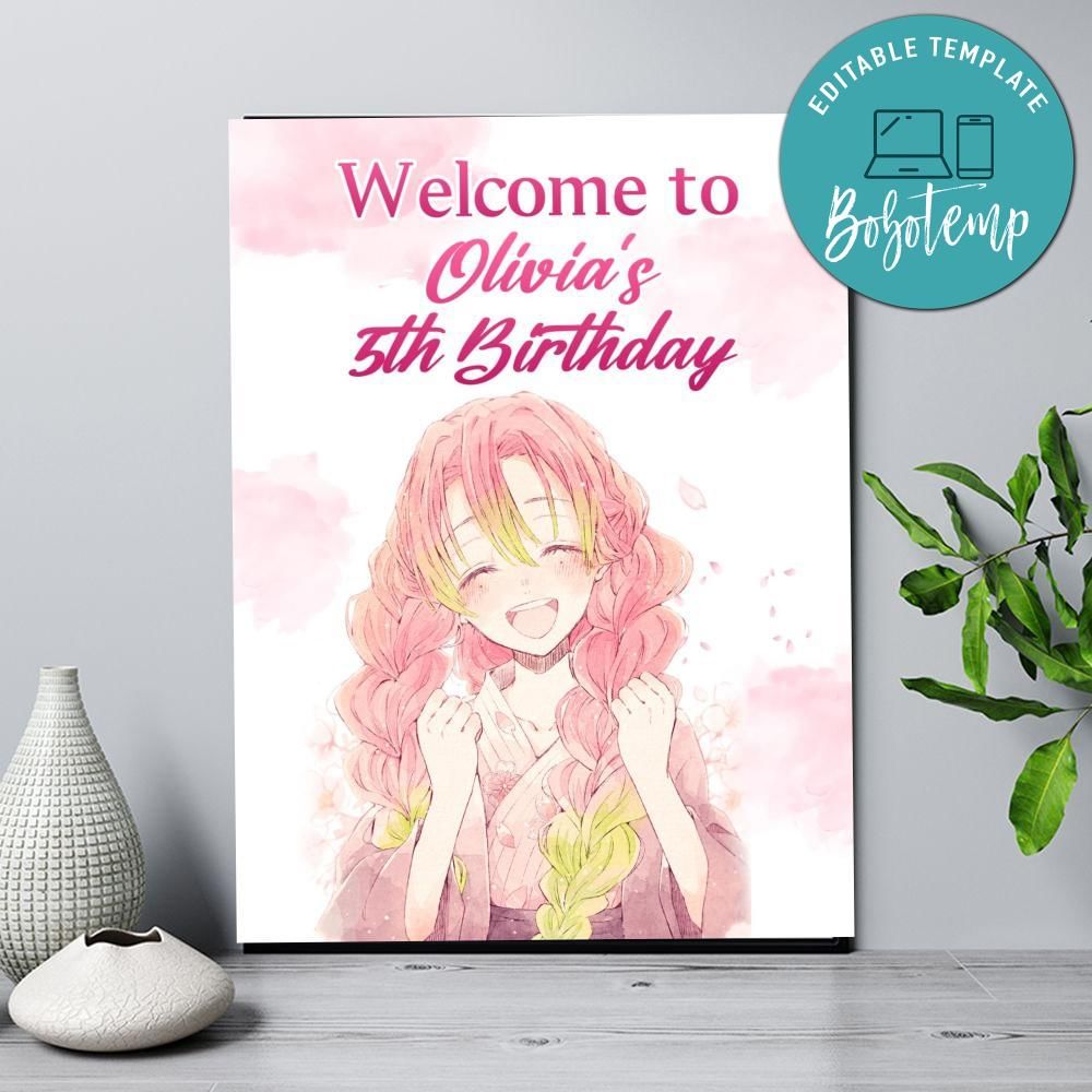 Mitsuri Birthday Welcome Sign Digital File Printable DIY | Bobotemp