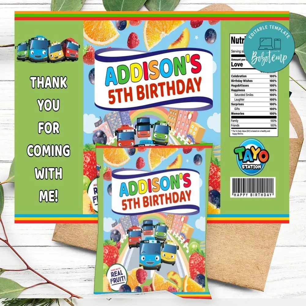 Tayo The Little Bus Birthday Party Fruit Snack Bag Digital File | Bobotemp