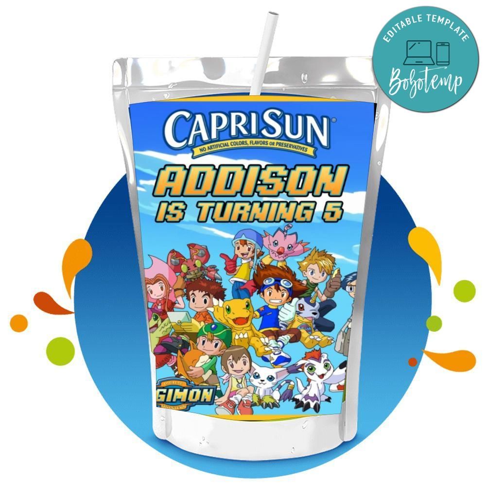 Digimon Capri Sun Birthday Digital File Printable Createpartylabels