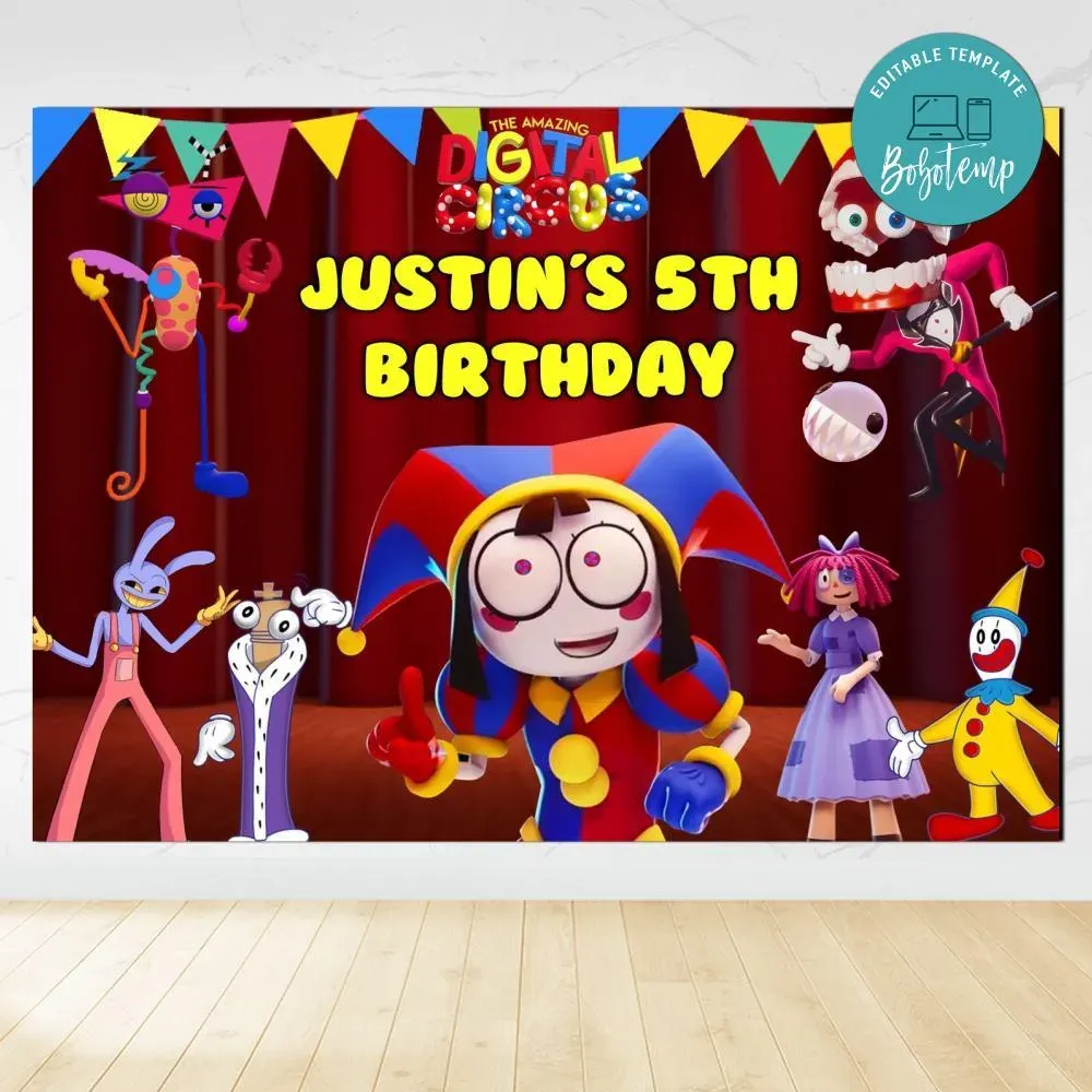 Digital Circus Birthday Backdrop Digital File Template | Bobotemp Shop