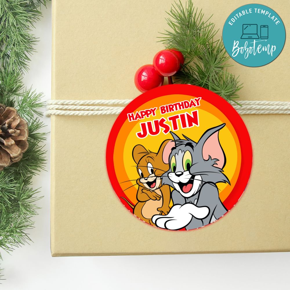Tom And Jerry Circle Sticker Template Customizable DIY | Bobotemp
