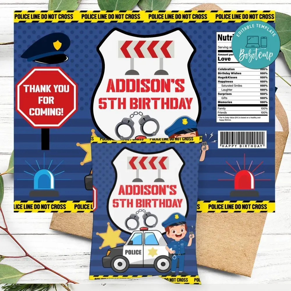 Police Birthday Party Chip Bag Digital File DIY | Bobotemp
