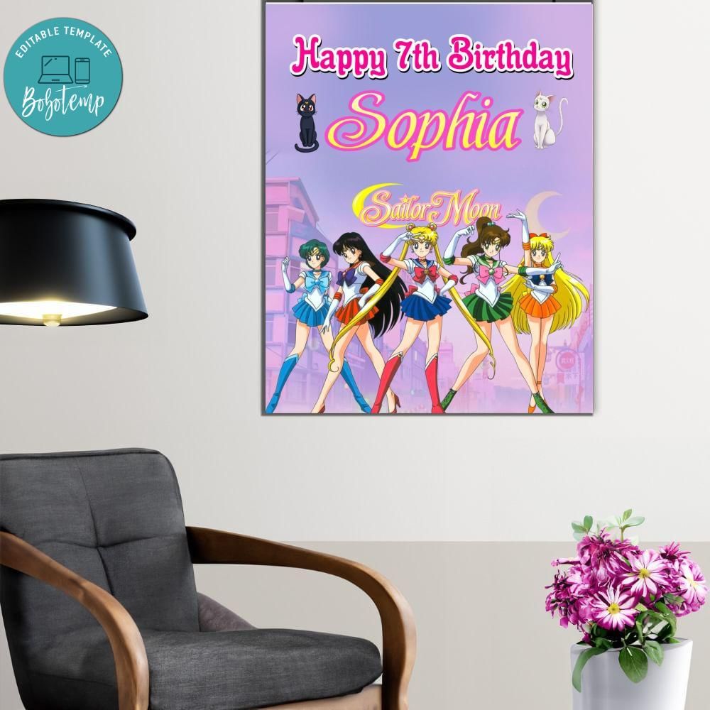 Sailor Moon Birthday Welcome Sign Digital File Printable DIY ...
