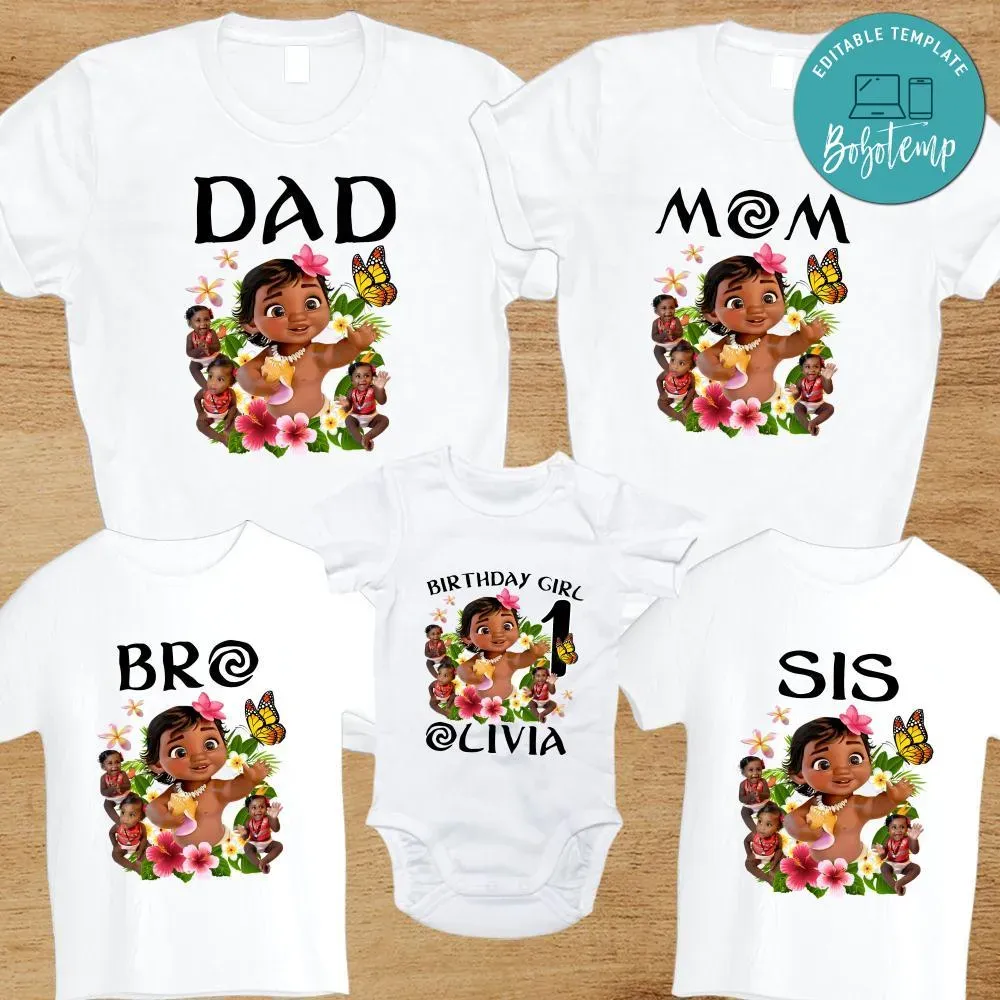 Moana Custom Photo Family Birthday PNG file template | Bobotemp
