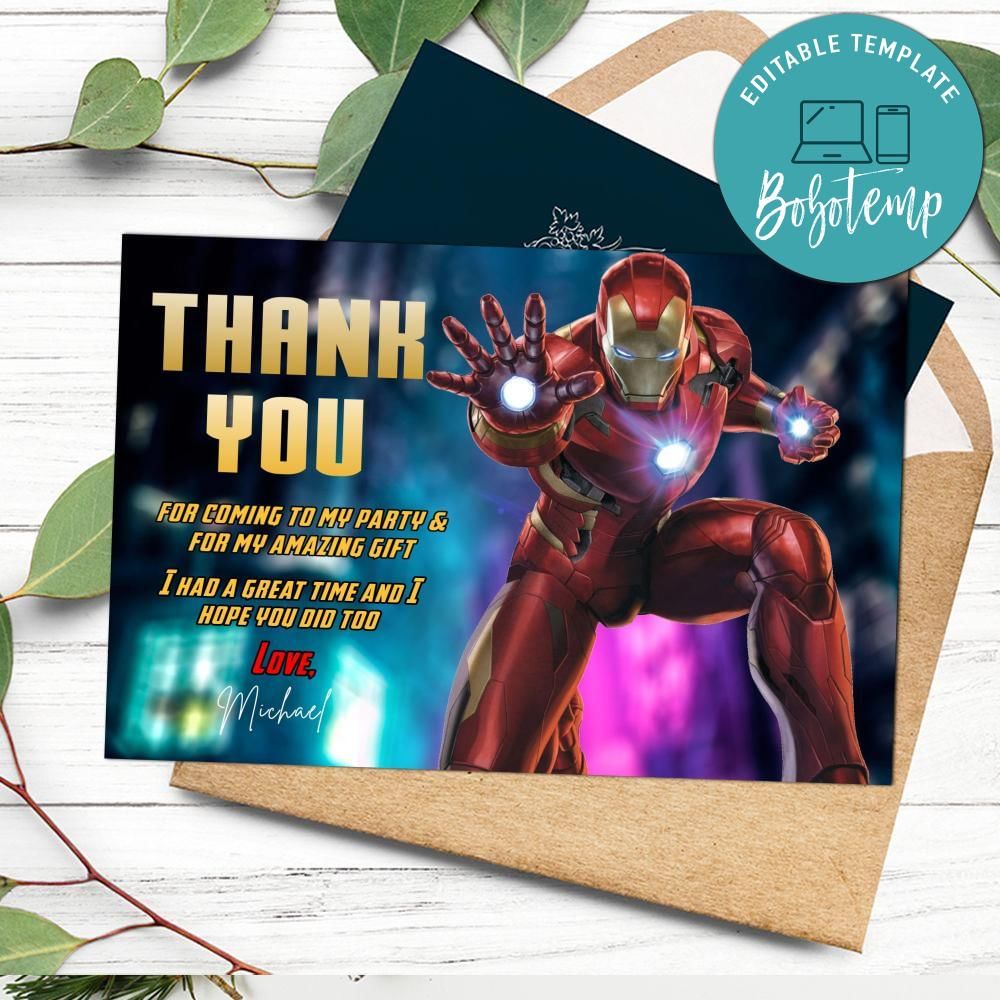 Iron Man Thank You Card Customizable Template DIY | Bobotemp