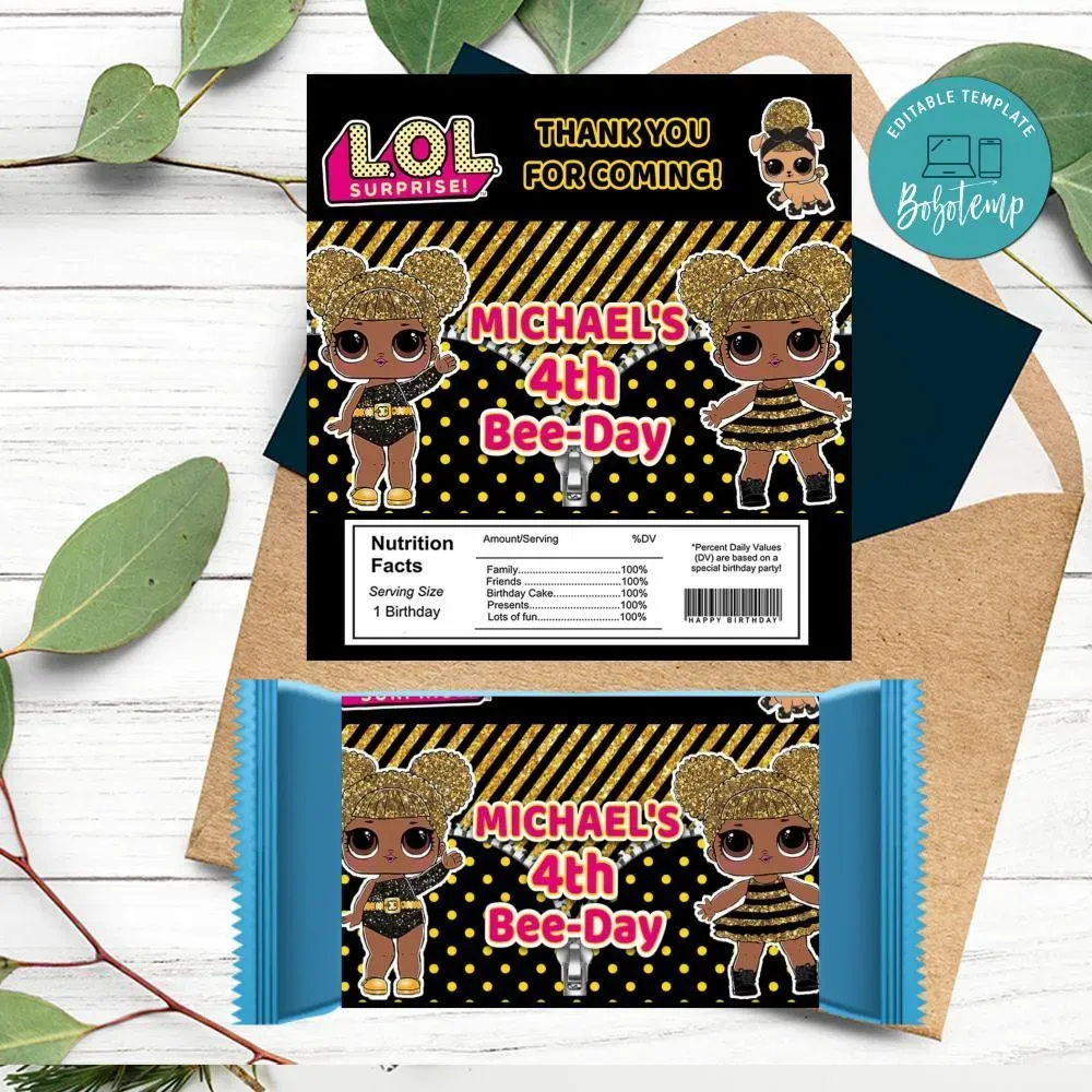 Queen Bee Lol Candy bar Label Customizable Template DIY | Bobotemp