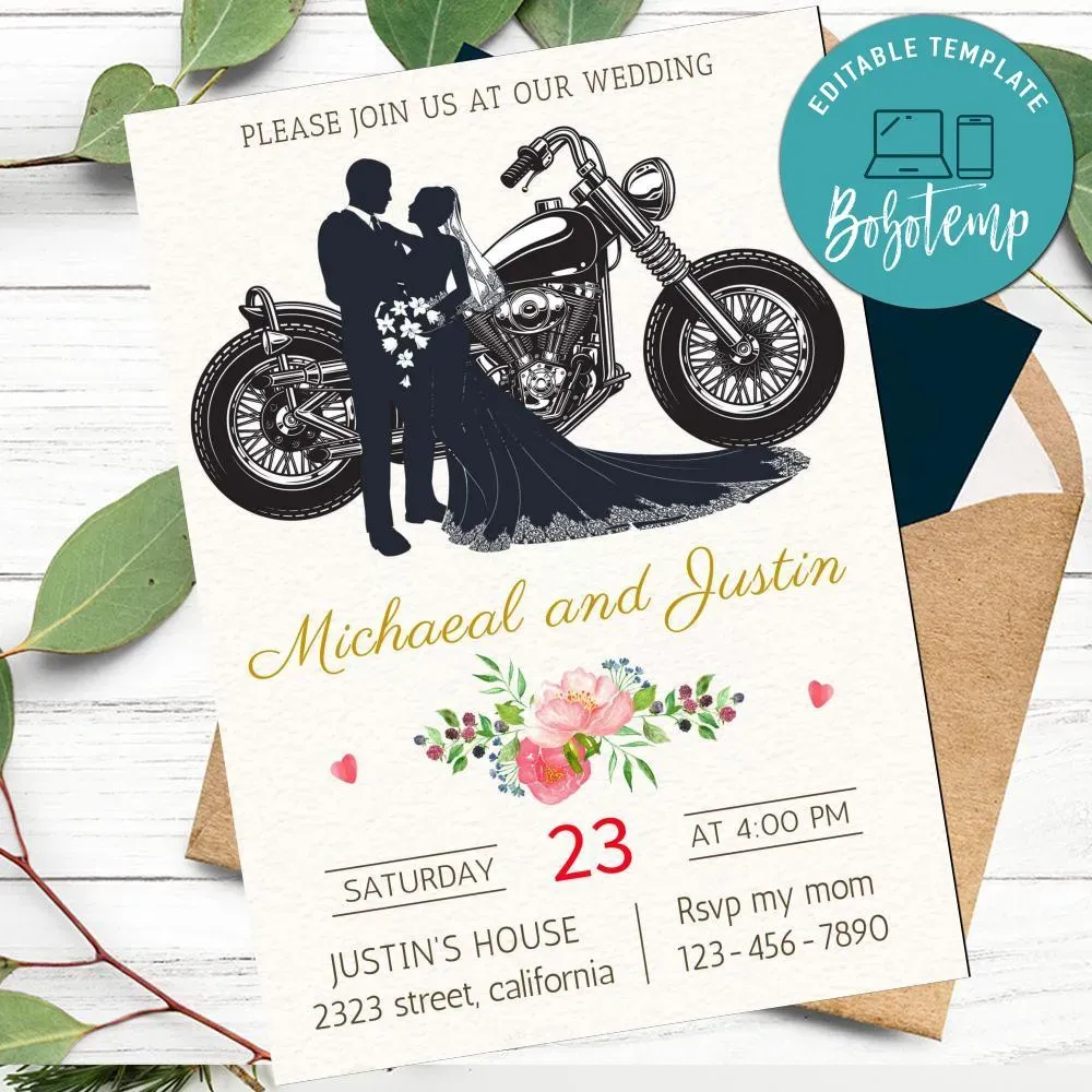 Harley Davidson Wedding Invitation Customizable Template | Bobotemp