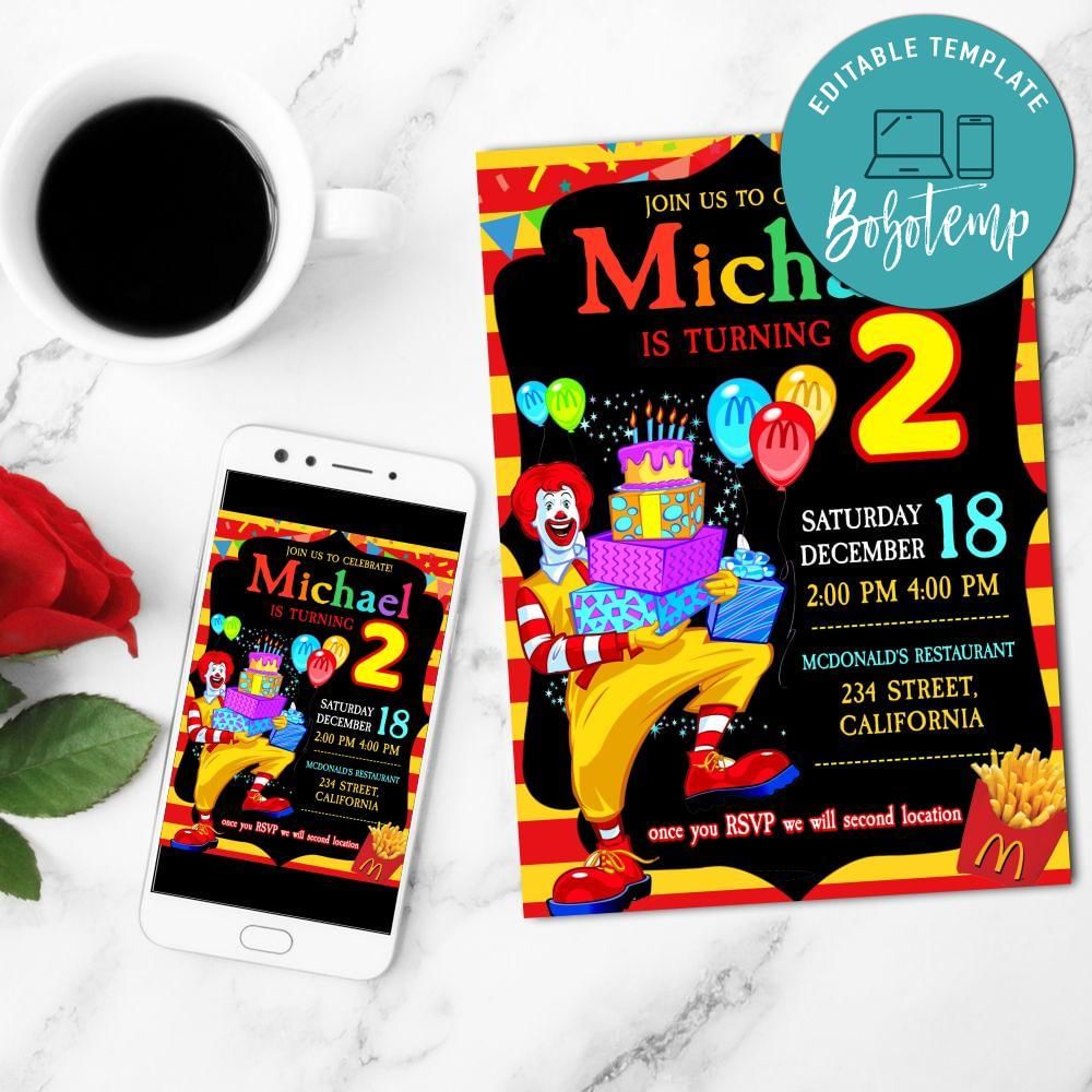 McDonald Invitation Customizable Template DIY | Bobotemp