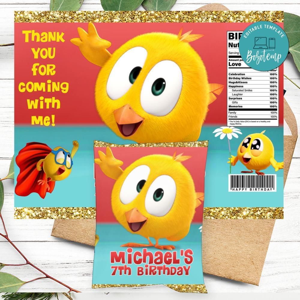 Pollito Chicky Birthday Chip Bag Digital File Printable | Bobotemp