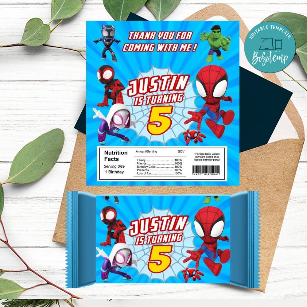 Spidey Candy bar Label Customizable Template Instant Download | Bobotemp