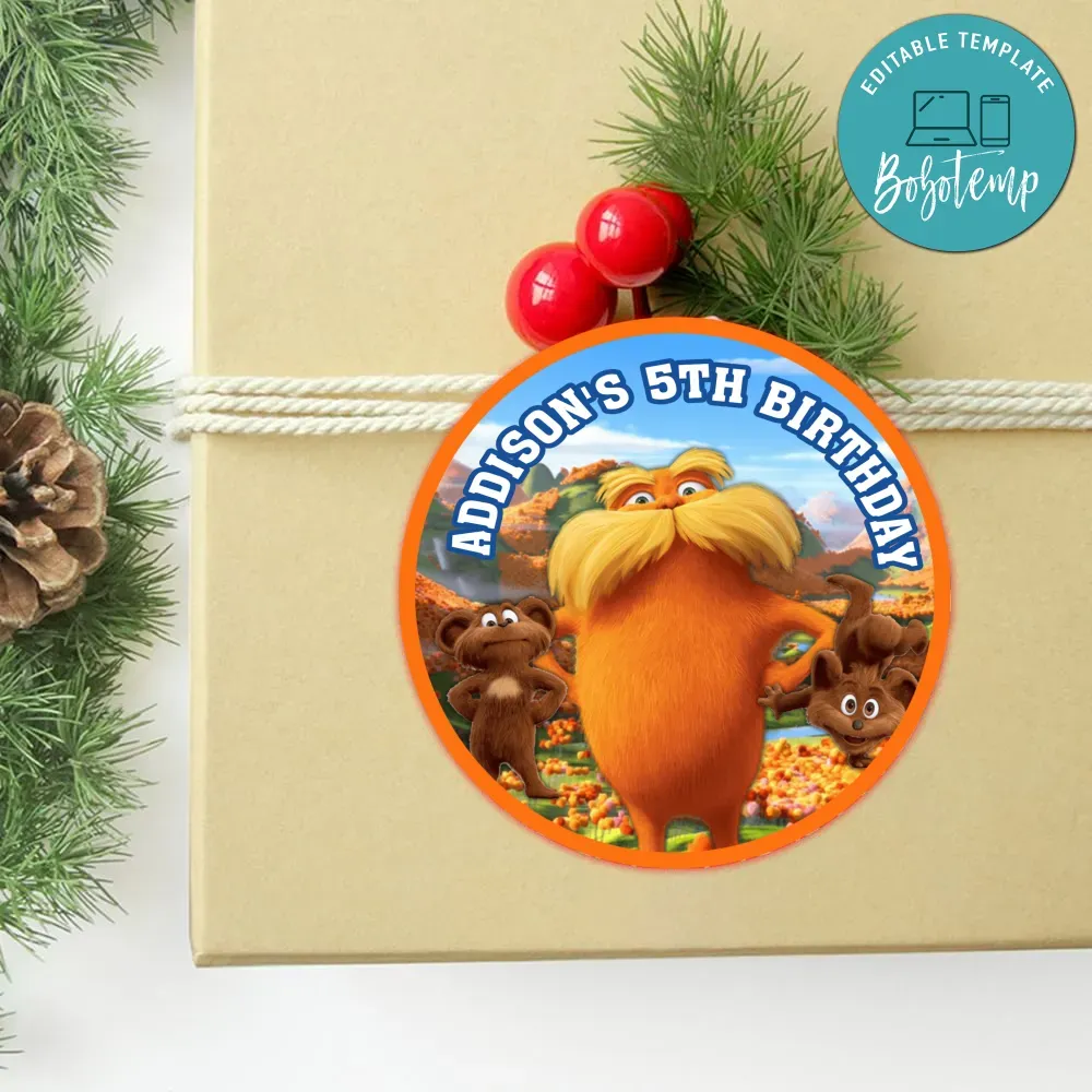 Lorax Circle Sticker Template Customizable DIY | Bobotemp