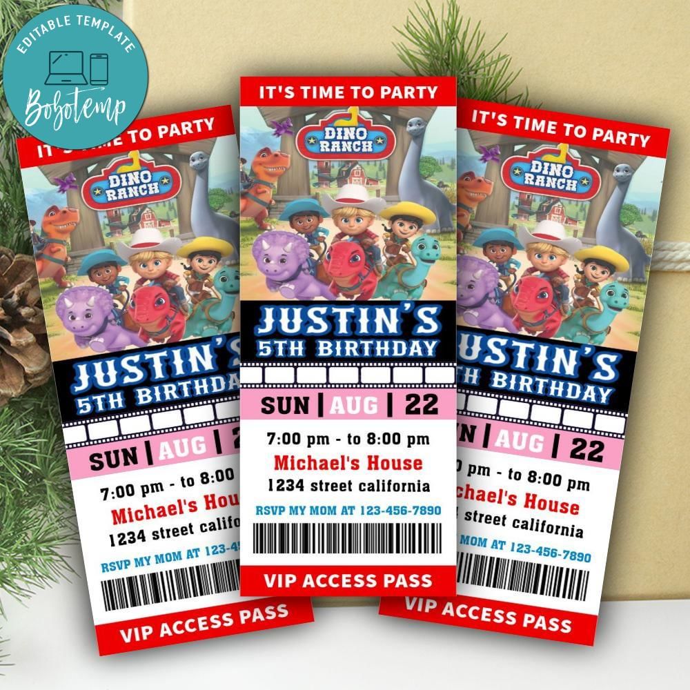 Dino Ranch Ticket Invitation Customizable Template | Bobotemp