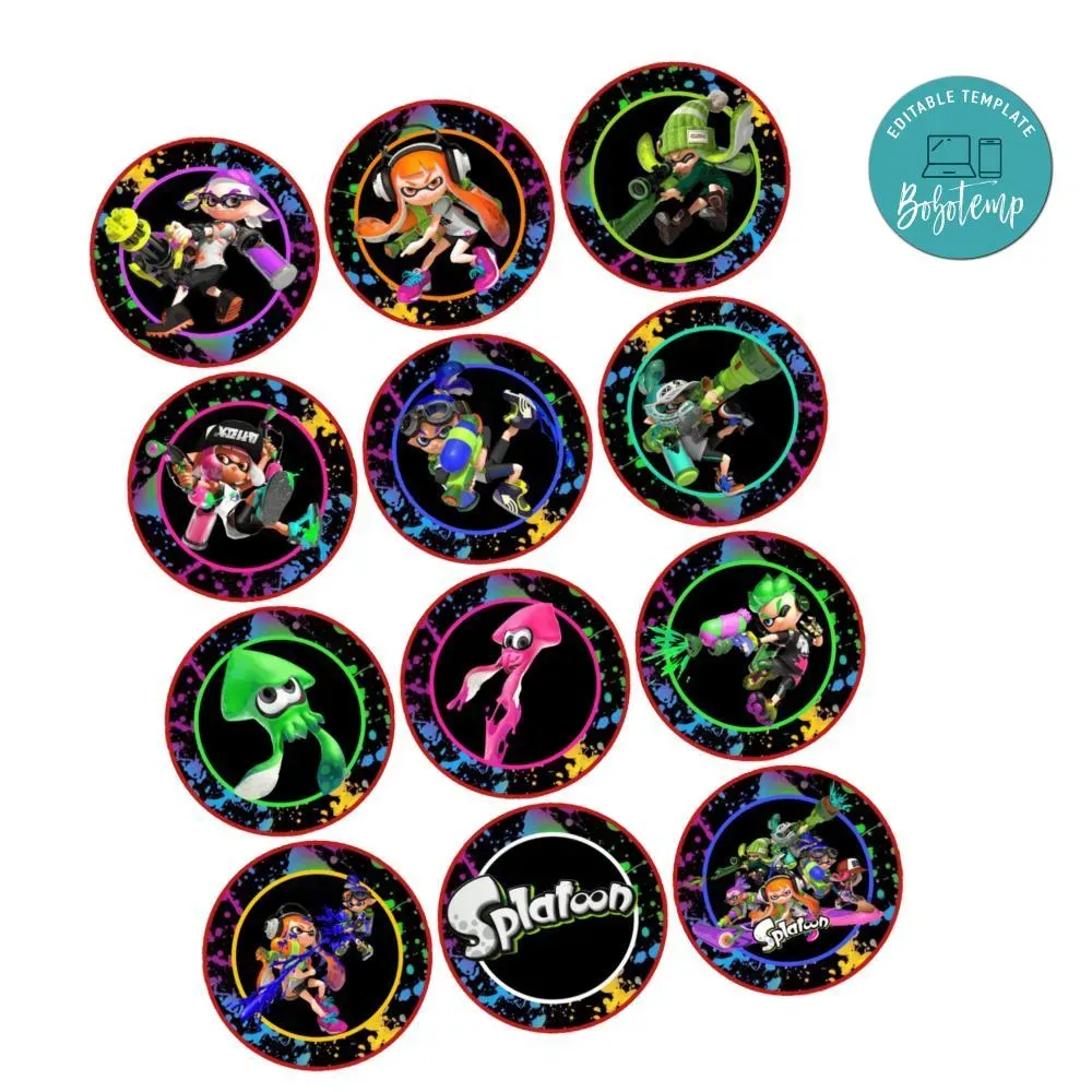 Splatoon Cupcake Toppers Template Printable Instant Download | Bobotemp