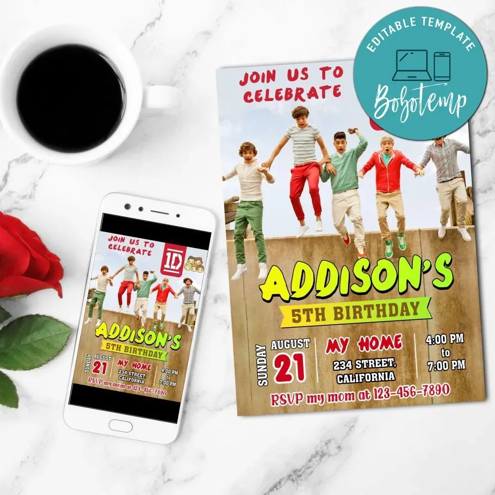 One direction Invitation Customizable Template DIY | Bobotemp