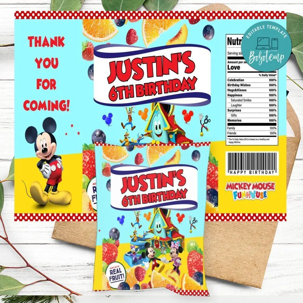 Mickey Mouse Funhouse Birthday Party Fruit Snack Bag Digital File ...