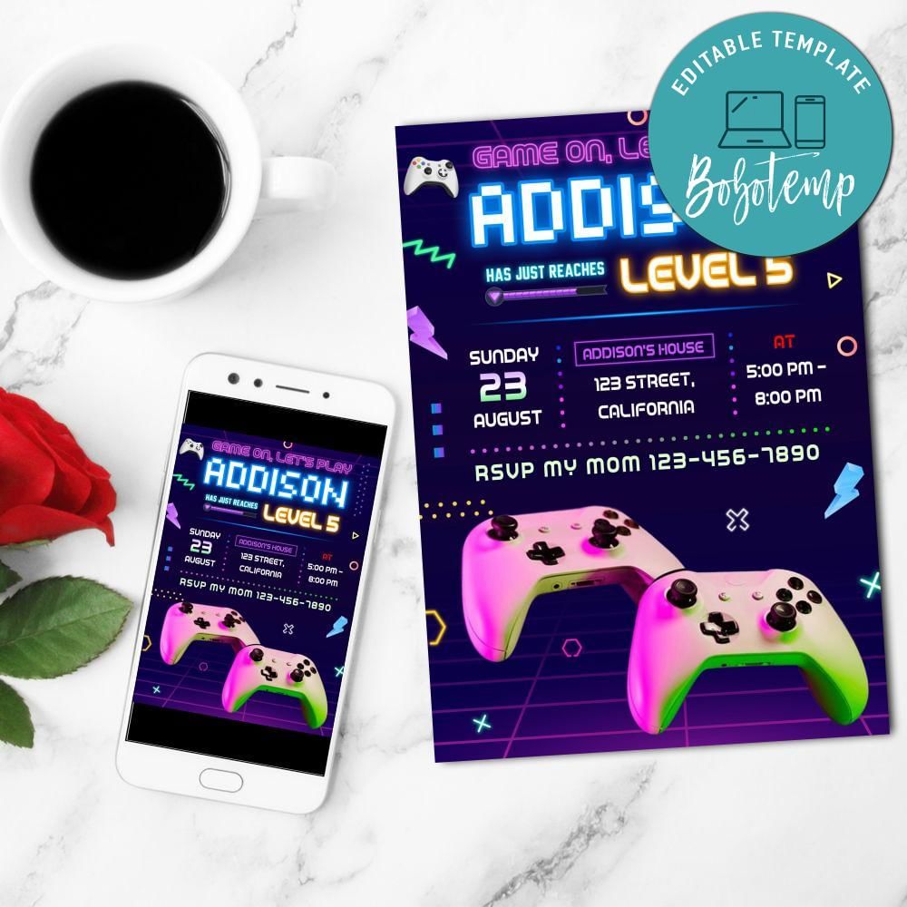 Video game Invitation Customizable Template DIY | Bobotemp