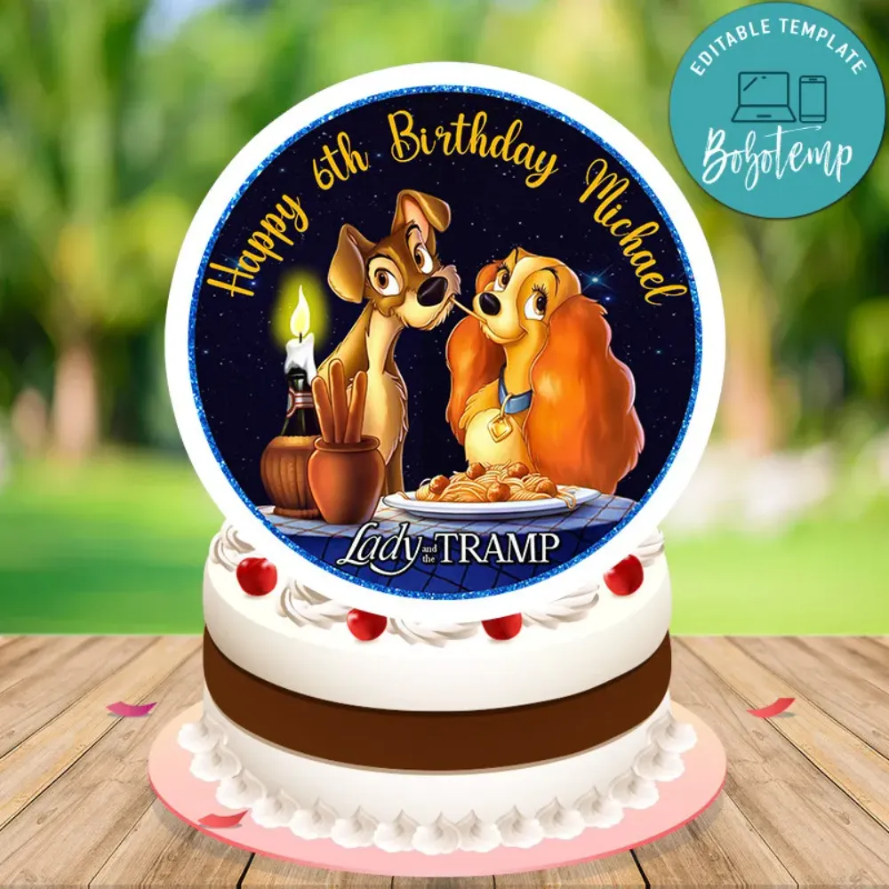 Lady And The Tramp Birthday Cake Topper Template Printable | Bobotemp