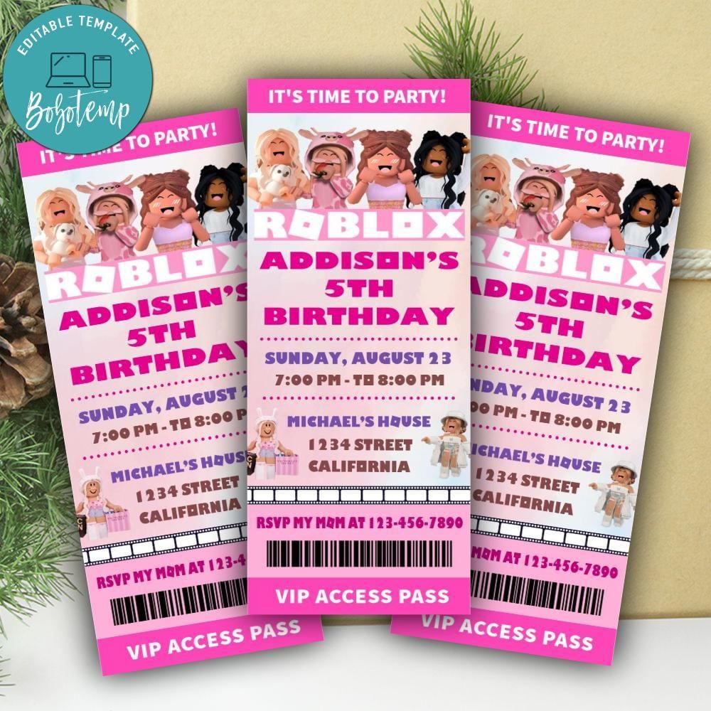 Roblox Girl Ticket Invitation Customizable Template | Bobotemp