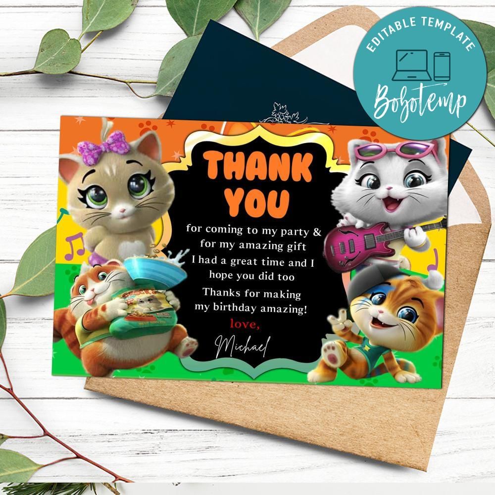 44 cats Thank you card Customizable Template DIY | Bobotemp