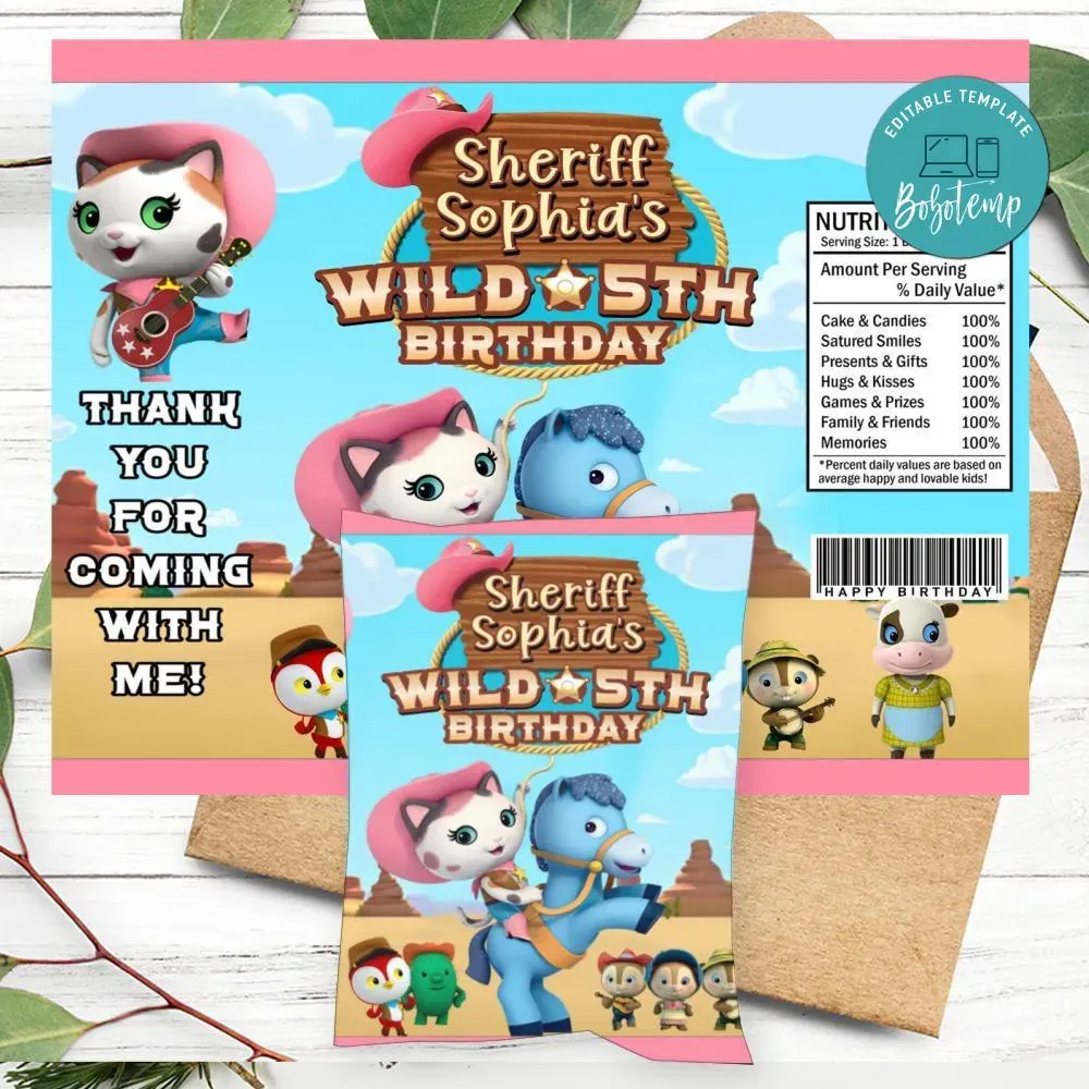 Sheriff Callie Birthday Honey Buns Snack Bag Label Customizable | Bobotemp