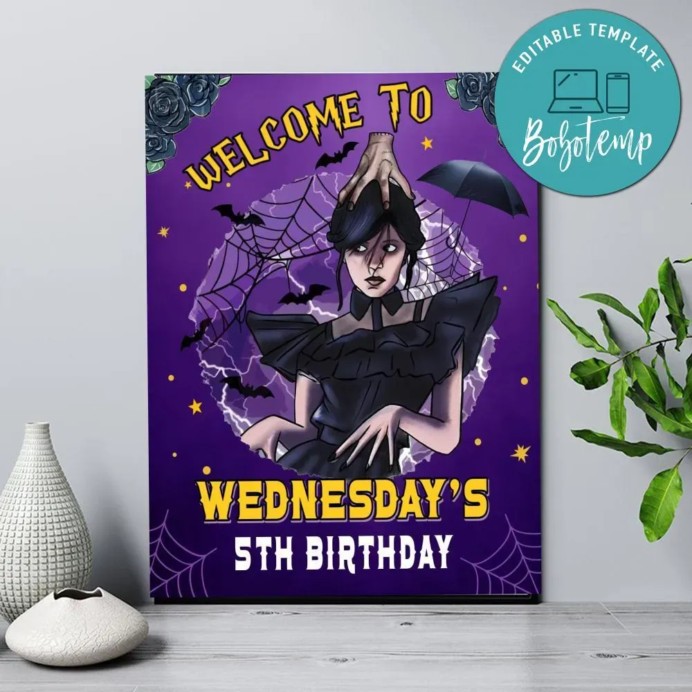 Wednesday Birthday Welcome Sign Digital File Printable DIY | Bobotemp
