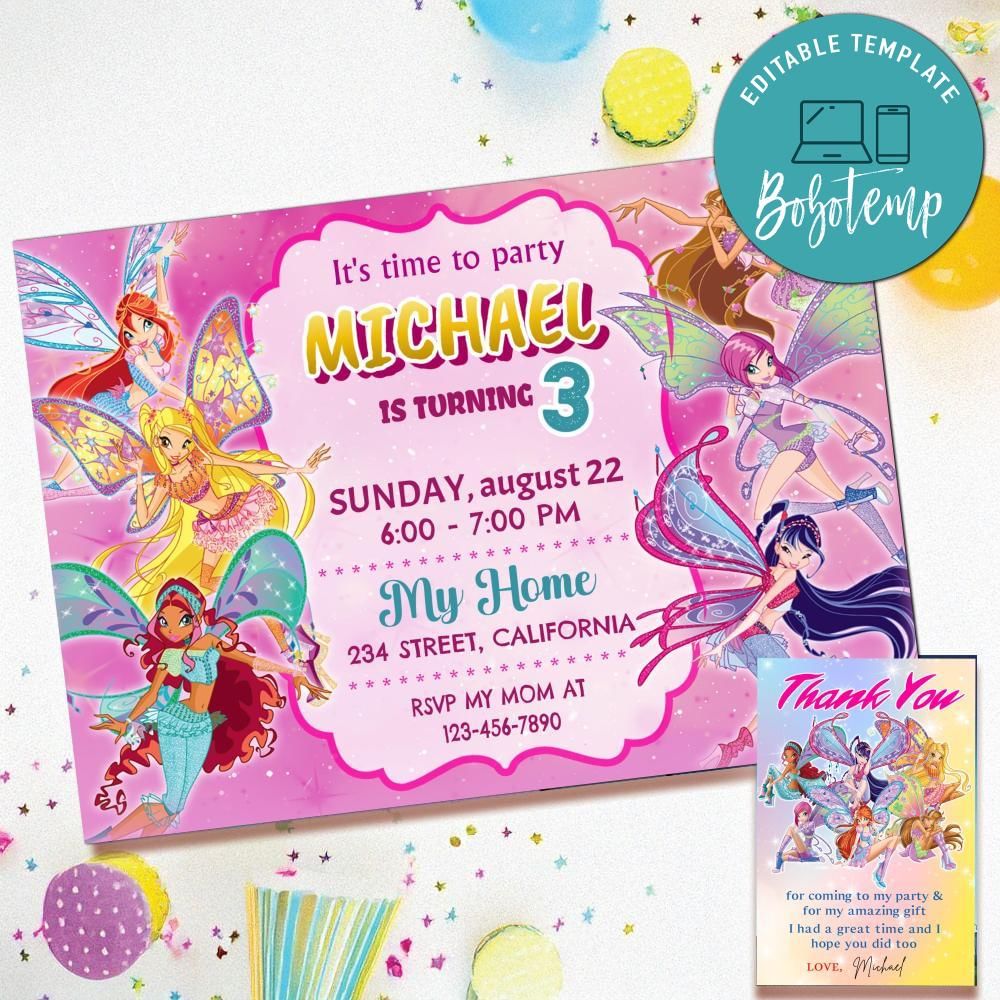 Winx Invitation Template Free Thank You Card Printable | Bobotemp