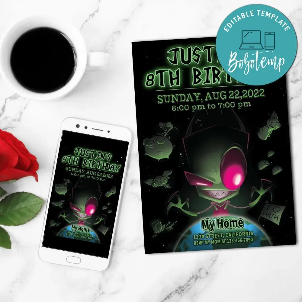 Invader Zim Invitation Customizable Template DIY | Bobotemp