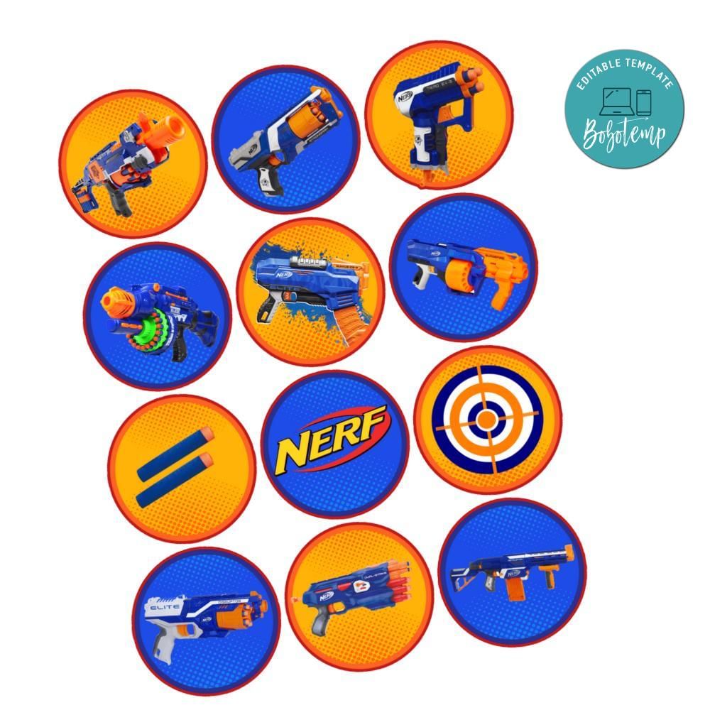 Nerf Cupcake Toppers Template Printable Instant Download | Bobotemp