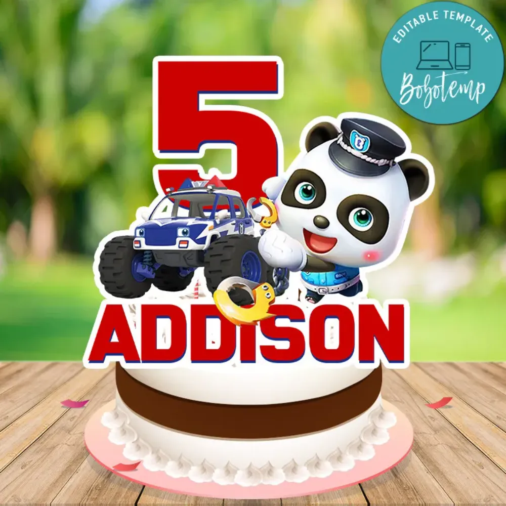 Babybus police Birthday Cake Topper Template Printable | Bobotemp