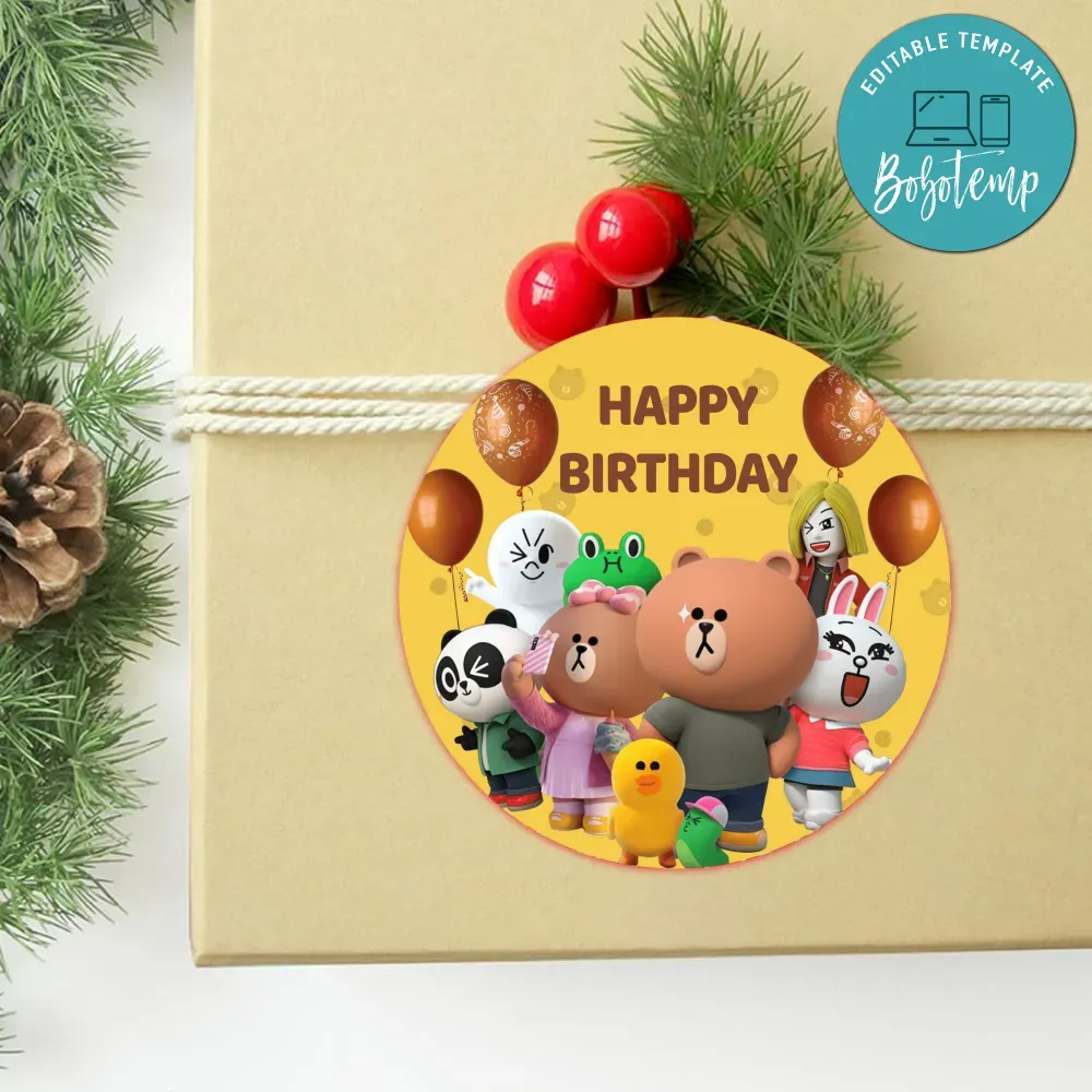 Brown And Friends Circle Sticker Template Customizable DIY | Bobotemp