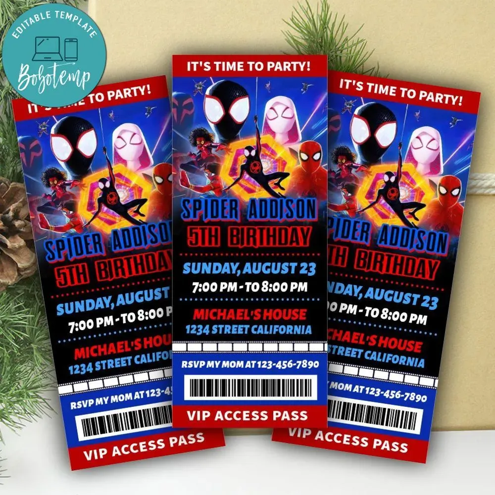 Spider-man: Across The Spider-verse Ticket Invitation Customizable ...