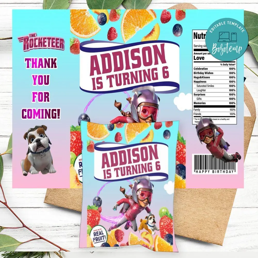 Rocketeer Birthday Party Fruit Snack Bag Digital File | Bobotemp