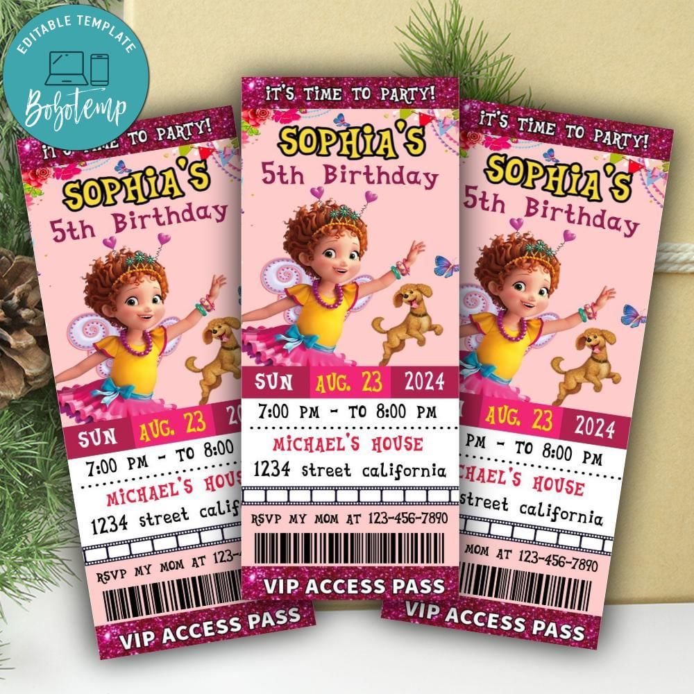 Fancy Nancy Ticket Invitation Customizable Template | Bobotemp