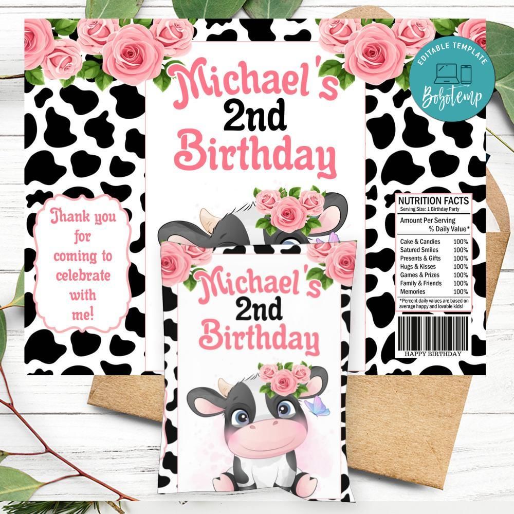 Cow Girl Birthday Chip Bag Digital File Printable | Bobotemp