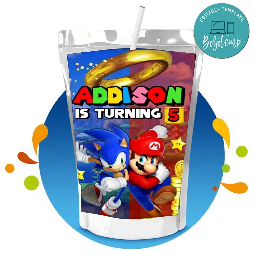 Sonic Mario Capri Sun Birthday Digital File Printable Bobotemp