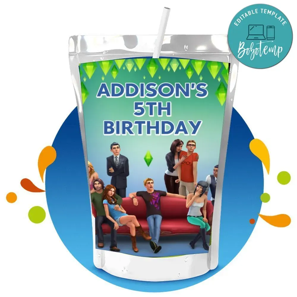 The Sims 4 Capri Sun Birthday Digital File Printable | Bobotemp
