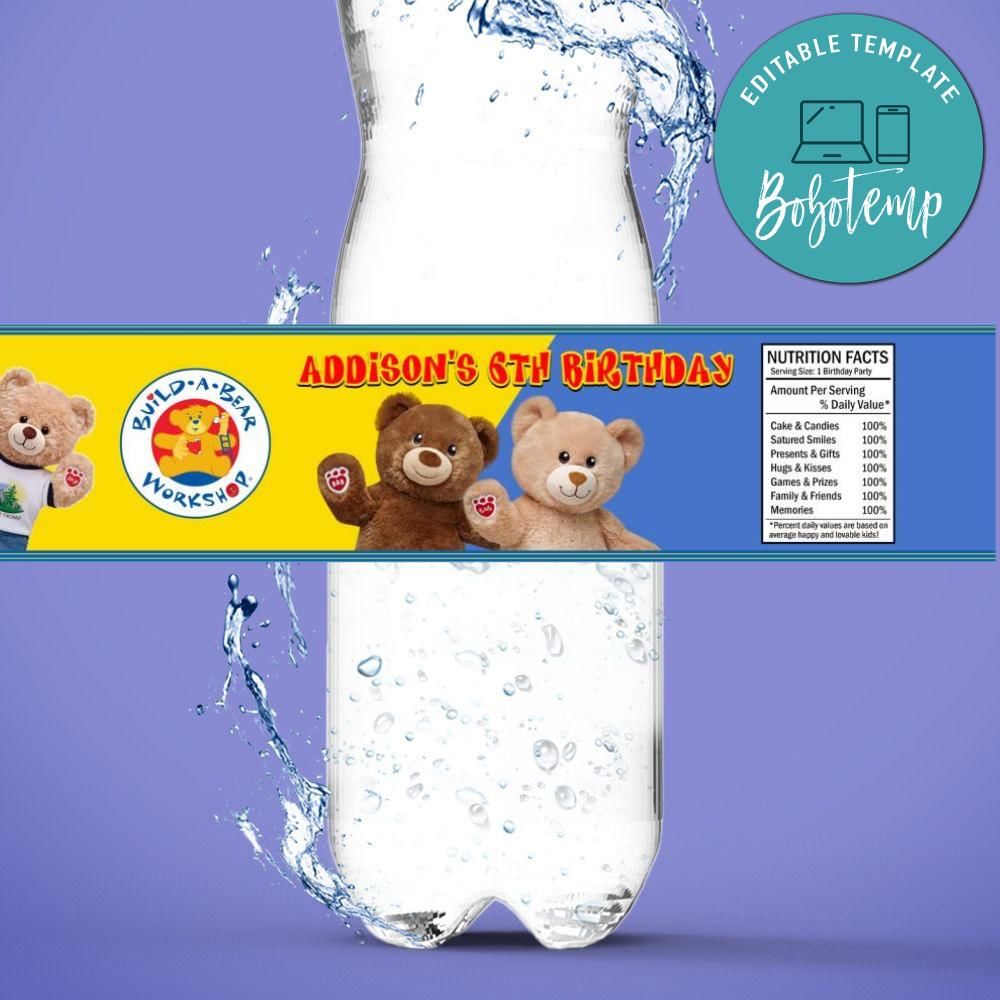 Build a bear Birthday Water Bottle Label Template | Bobotemp Build a bear Birthday Water Bottle Label Template | Bobotemp