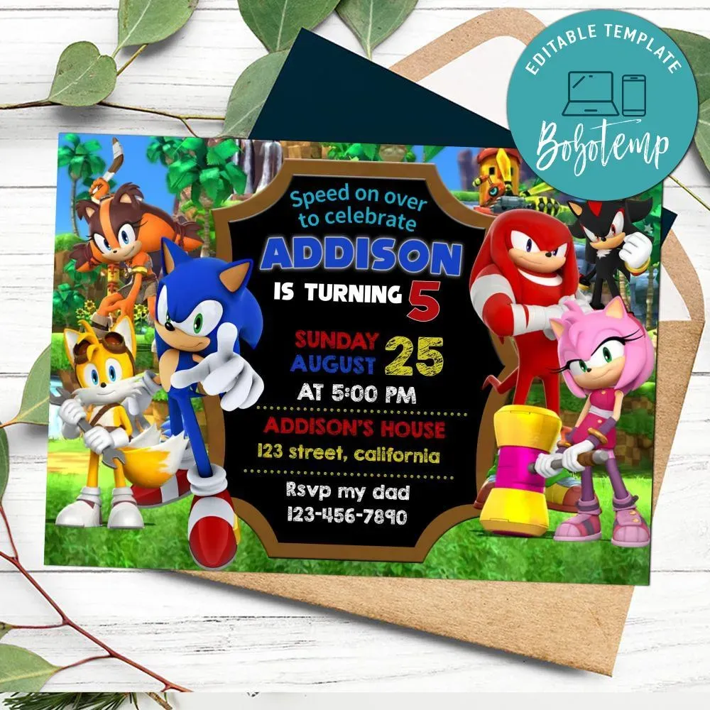 Sonic Invitation Customizable Template DIY | Bobotemp